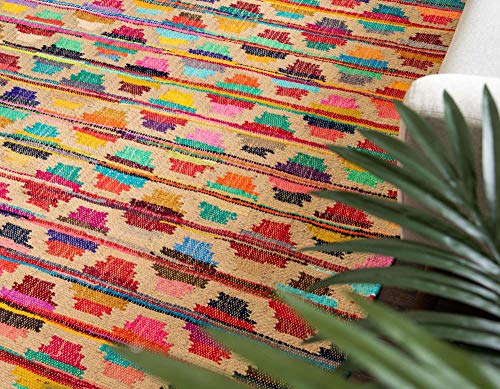 Unique Loom Chindi Trellis Collection Southwestern, Geometric, Modern, Bright Colors Area Rug (5' 0 x 8' 0 Rectangular, Multi/Beige)