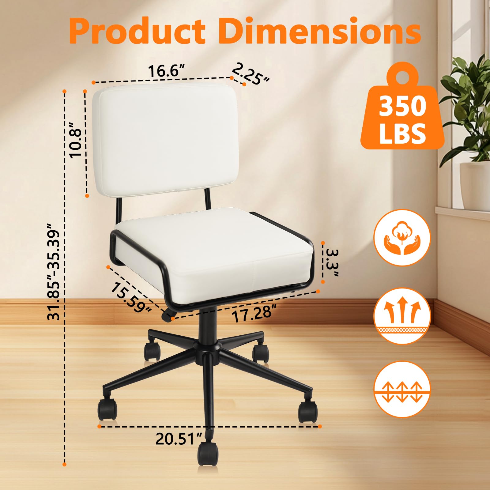 KLASIKA Ergonomic Office Chair with Padded Armrests and Lumbar Support, Faux Leather Desk Chairs fith Wheels, Comfortable Executive Office Chair for Home and Office, Black