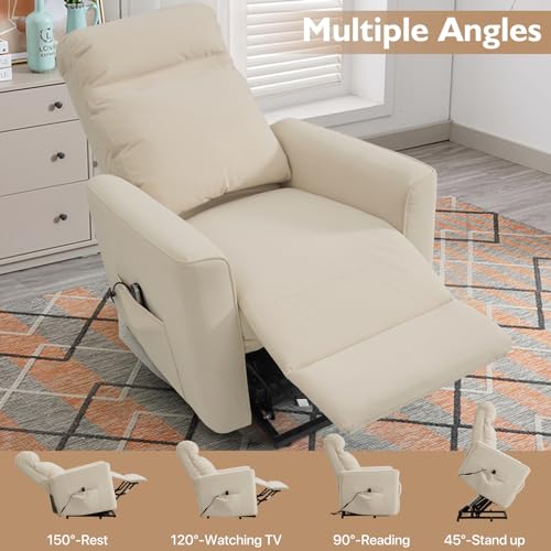 Wichvens Power Lift Recliner Chair with Massage,Multi-Angle Adjustment Seat,Mattevelvet Fabric Reclining Single Sofa with Side Pocket& Remote Control for Living Room,Bedroom,Office(Beige)