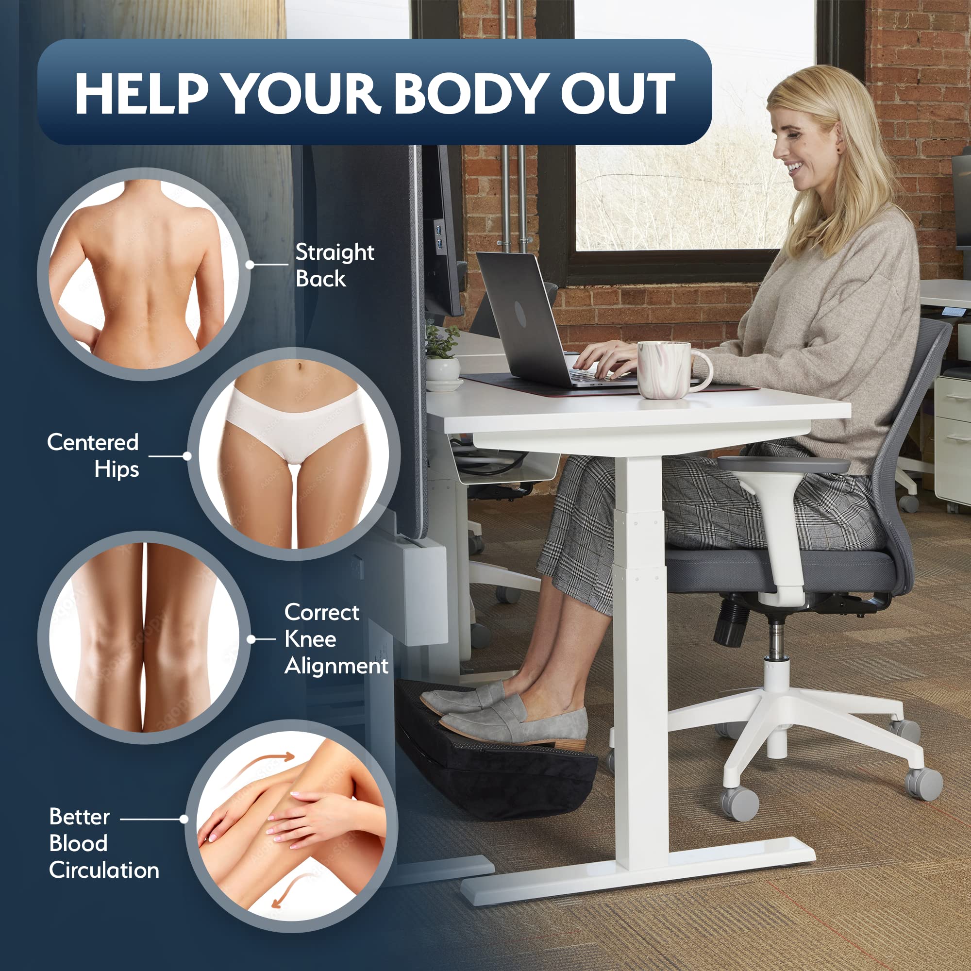 Sky Solutions Under Desk Foot Rest - Memory Foam, Ergonomic, Adjustable Footrest for Under Desk Cushion, Gaming Stool - Work from Home Essentials & Desk Accessories