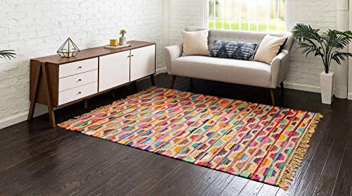 Unique Loom Chindi Trellis Collection Southwestern, Geometric, Modern, Bright Colors Area Rug (5' 0 x 8' 0 Rectangular, Multi/Beige)