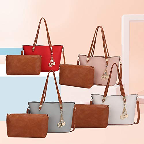 MKF 2-PC Set, Tote Handbag for Women, Satchel Pouch β PU Leather Purse β Crossbody Shoulder Bag Lady Pocketbook Red