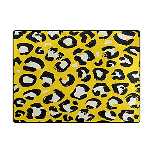 ALAZA Black Yellow Leopard Print Non Slip Area Rug 5' x 7' for Living Dinning Room Bedroom Kitchen Hallway Office Modern Home Decorative
