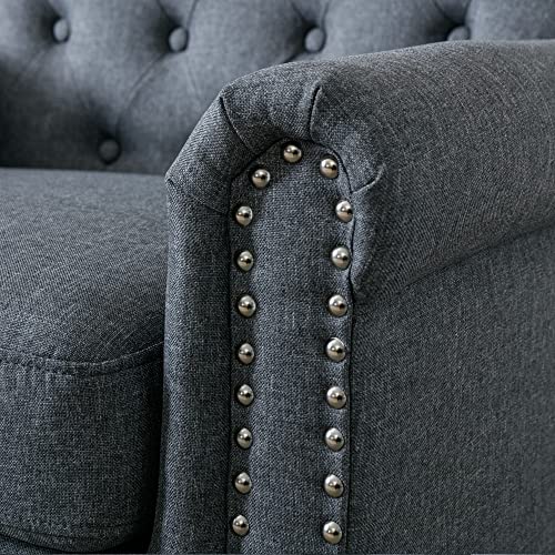 YISH W117081980 Modern Linen Accent Tufted Arm Chair with Thick Cushion and Wood Frame, Comfy Single Sofa with Armrest Backrest for Reading Bedroom Office Club, Dark Gray