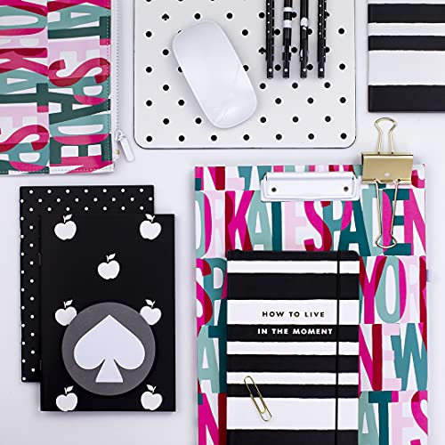 Kate Spade New York Black Ink Pen Set of 5, Cute Plastic Click Pens, Dots and Stripes