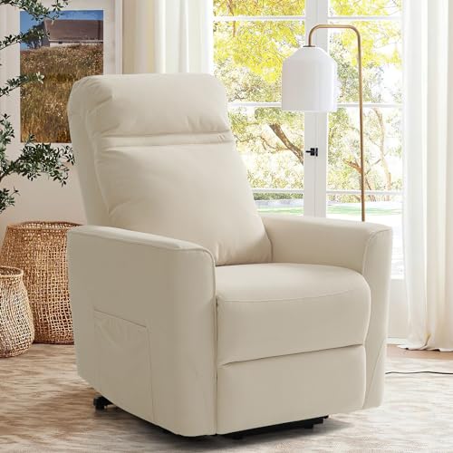 Wichvens Power Lift Recliner Chair with Massage,Multi-Angle Adjustment Seat,Mattevelvet Fabric Reclining Single Sofa with Side Pocket& Remote Control for Living Room,Bedroom,Office(Beige)