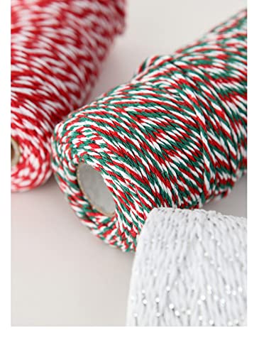 Twine String,328 Feet Christmas Twines White Gold Rope Bakers String Rope Craft Making Knitting Butchers Twine DIY packing, room decoration(White and gold)