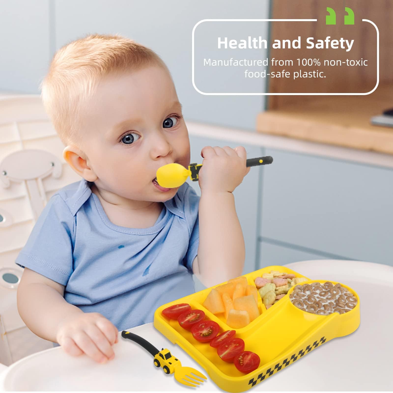 Construction Toddler Utensils - Toddler Forks and Spoons - Kids Spoon and Fork Set - Suitable for Kids Utensils - Baby Utensils, Portable Utensils Set for 1 2 3 4 5 year old Toddlers - Yellow