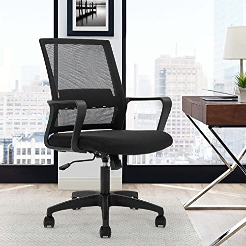 Home Office Chair Ergonomic Desk Chair Mid-Back Mesh Computer Chair Lumbar Support Comfortable Executive Adjustable Rolling Swivel Task Chair with Armrests,Black