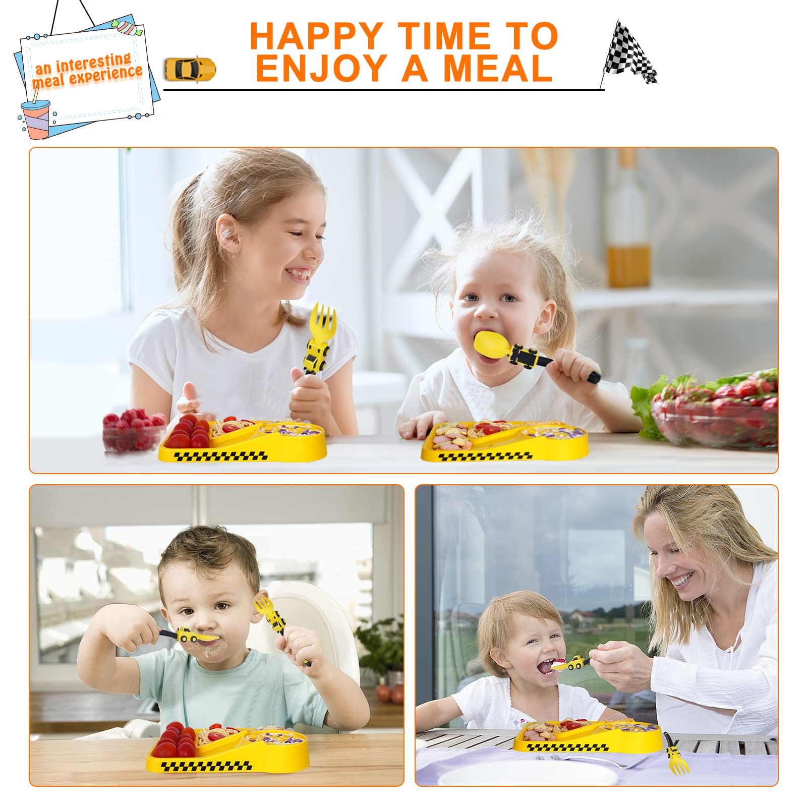 Construction Toddler Utensils - Toddler Forks and Spoons - Kids Spoon and Fork Set - Suitable for Kids Utensils - Baby Utensils, Portable Utensils Set for 1 2 3 4 5 year old Toddlers - Yellow