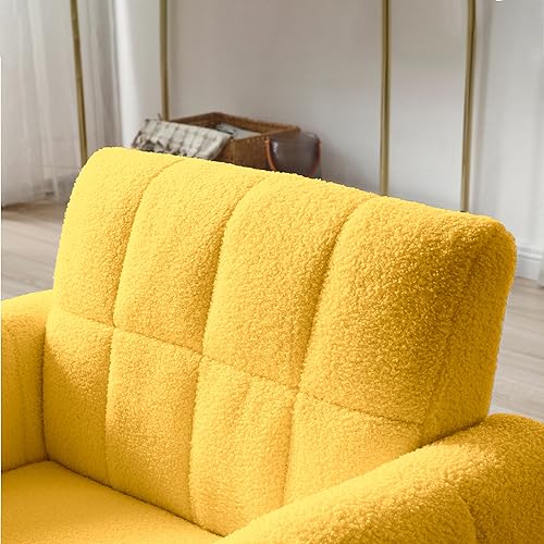 Penifun Teddy Accent Modern Side Gold Legs & Waist Pillow, Single Sofa Couch Armchair Reading Chairs for Living Waiting Room Bedroom Yellow