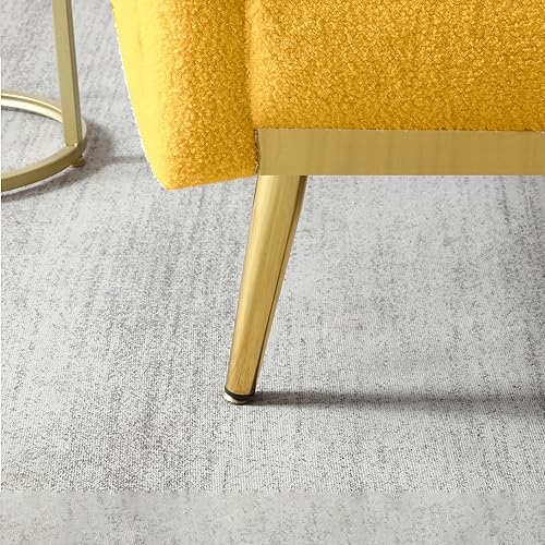 Penifun Teddy Accent Modern Side Gold Legs & Waist Pillow, Single Sofa Couch Armchair Reading Chairs for Living Waiting Room Bedroom Yellow