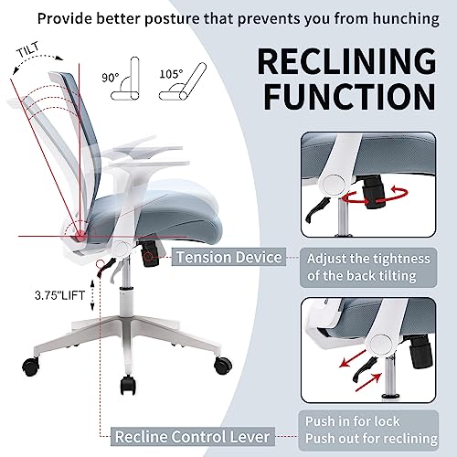 H HAILIBO Office Chair, Mesh Back Desk Chair, Swivel Ergonomic Computer Chair with Flip-Up Arms and Adjustable Height (Light Blue)