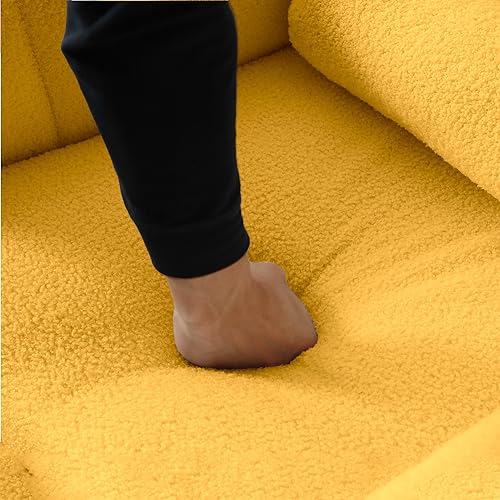 Penifun Teddy Accent Modern Side Gold Legs & Waist Pillow, Single Sofa Couch Armchair Reading Chairs for Living Waiting Room Bedroom Yellow