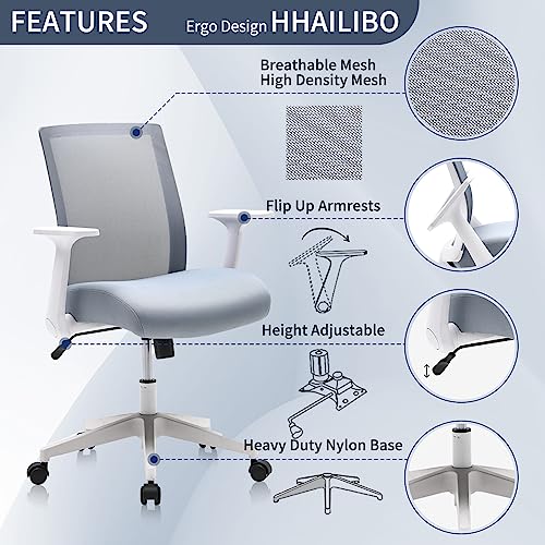 H HAILIBO Office Chair, Mesh Back Desk Chair, Swivel Ergonomic Computer Chair with Flip-Up Arms and Adjustable Height (Light Blue)