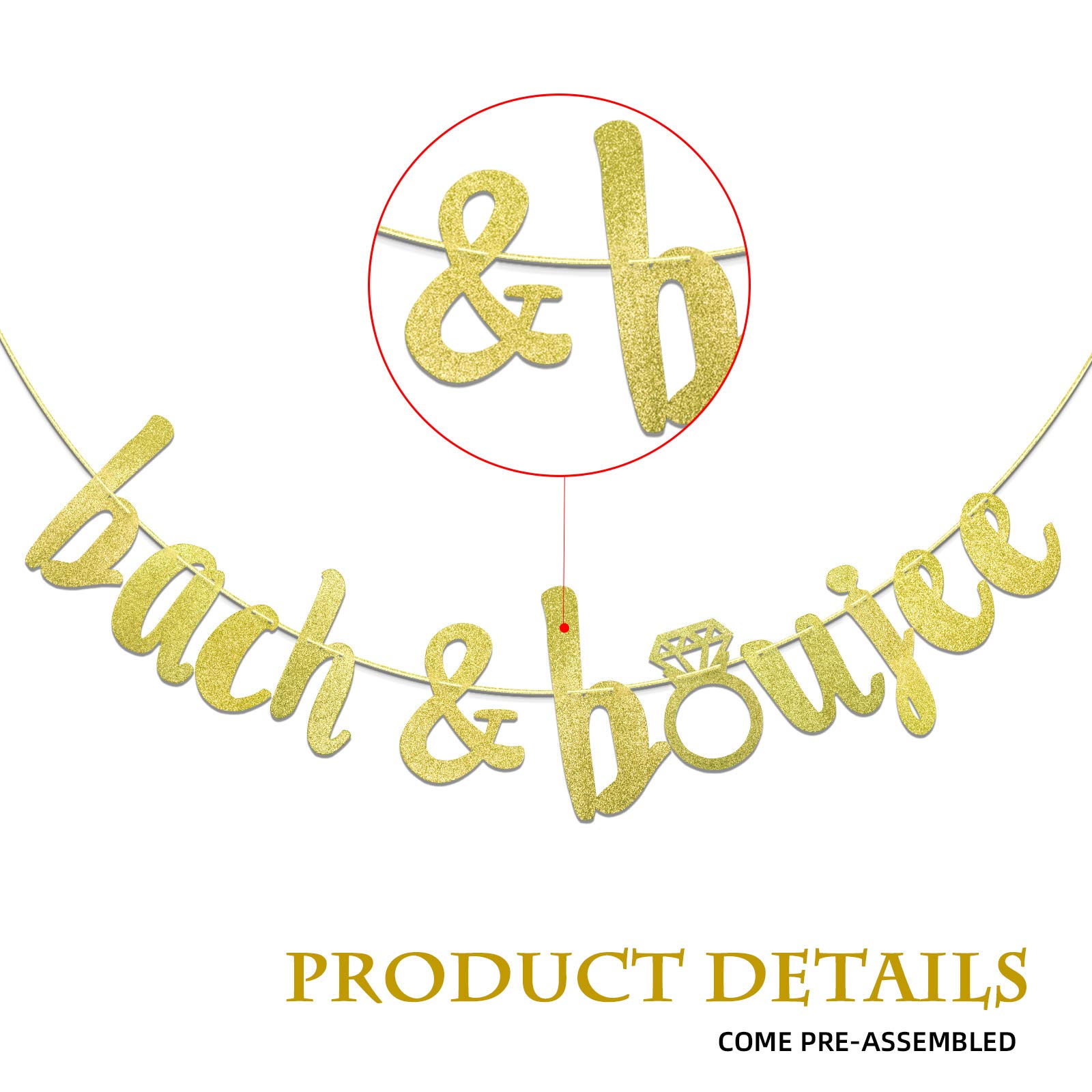 Bach & Boujee Banner, Glitter Bachelorette Banner for Bachelorette Party Decor (Gold)