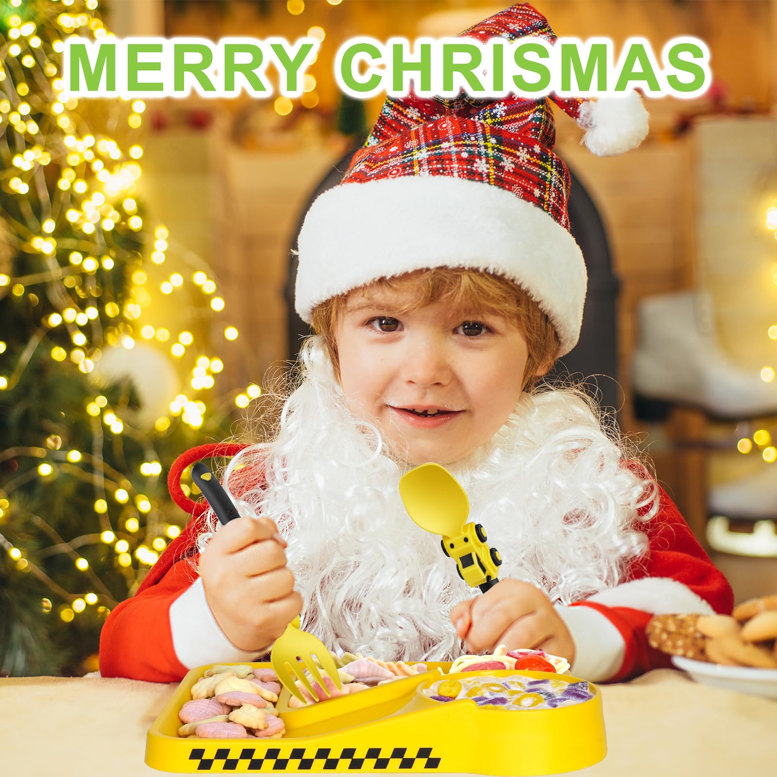 Construction Toddler Utensils - Toddler Forks and Spoons - Kids Spoon and Fork Set - Suitable for Kids Utensils - Baby Utensils, Portable Utensils Set for 1 2 3 4 5 year old Toddlers - Yellow