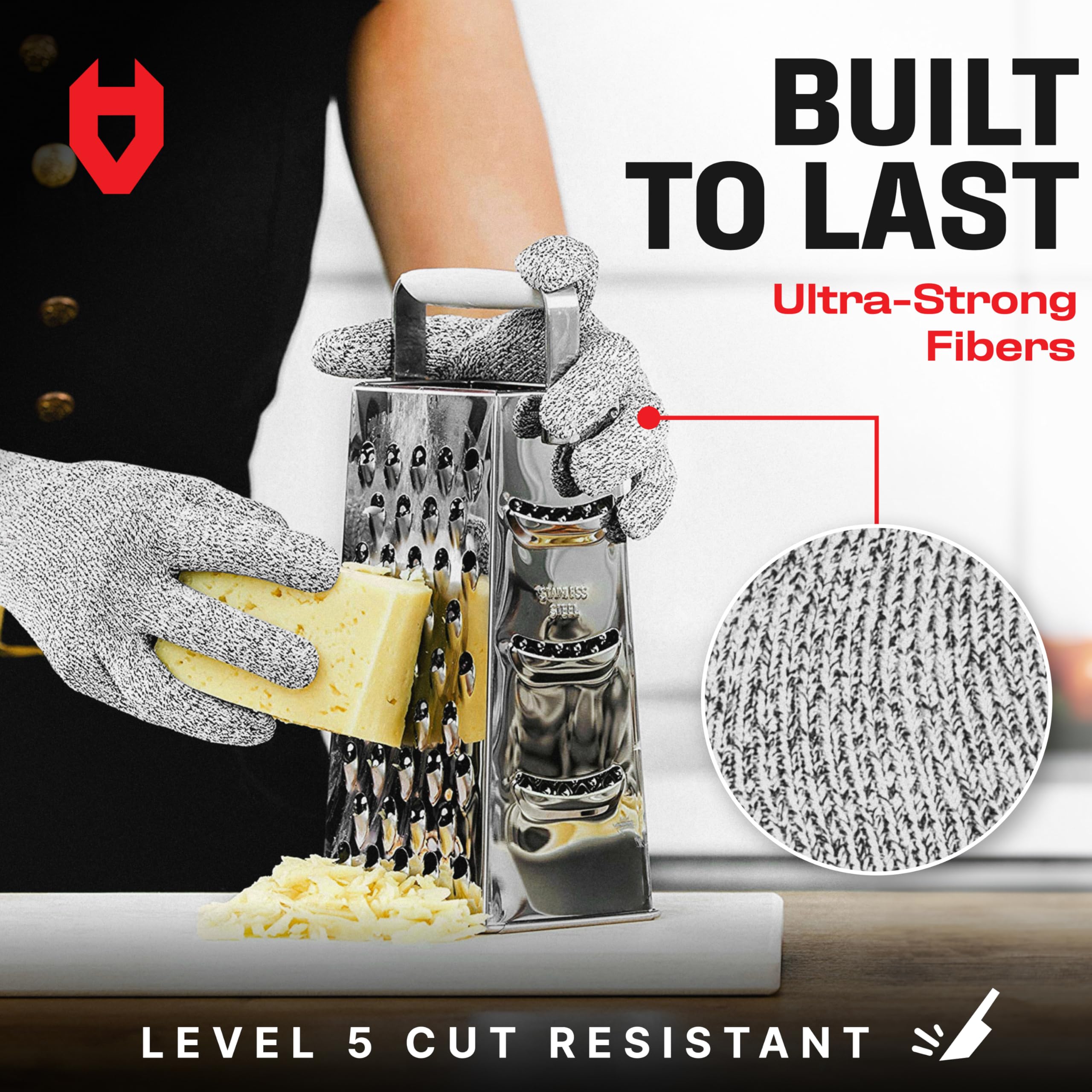 NoCry Premium Cut Resistant Gloves — 100% Food Grade; Level 5 Protection; Ambidextrous; Machine Washable; Superior Comfort and Dexterity; Lightweight; Complimentary eBook