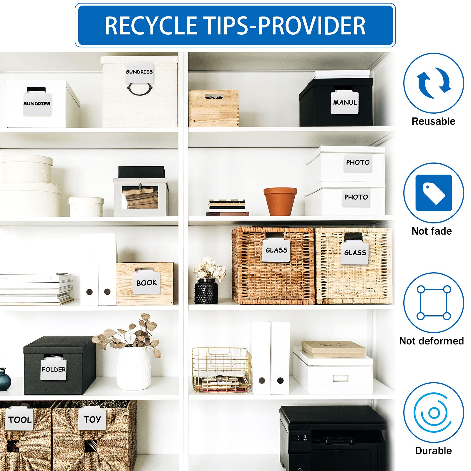 32 Pieces Basket Labels Clip Set, Include 30 Pieces Kitchen Clip Label Holder Removable PVC Bin with 2 Pieces Chalk Marker for Basket Pantry Organization Box (White Label Clip, Black Pen)