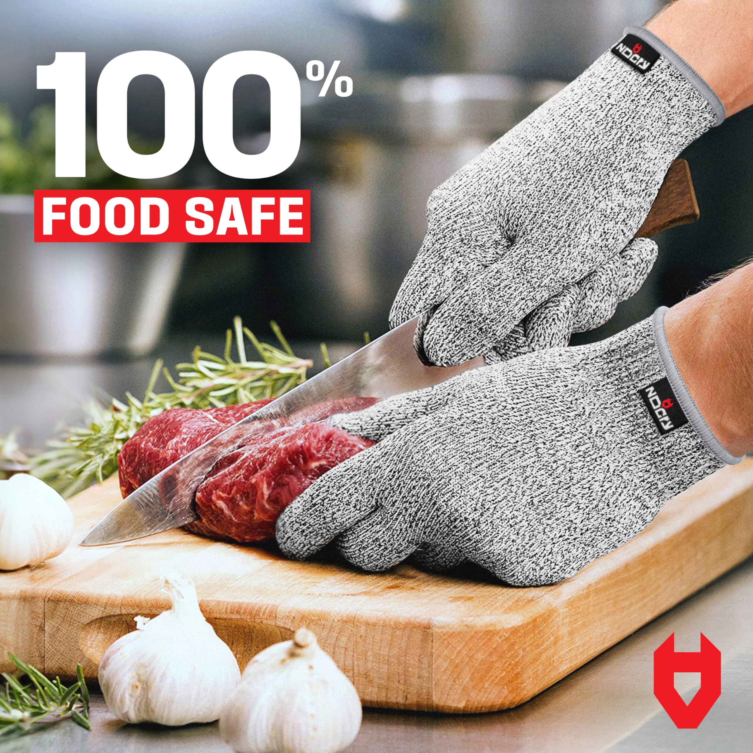 NoCry Premium Cut Resistant Gloves — 100% Food Grade; Level 5 Protection; Ambidextrous; Machine Washable; Superior Comfort and Dexterity; Lightweight; Complimentary eBook