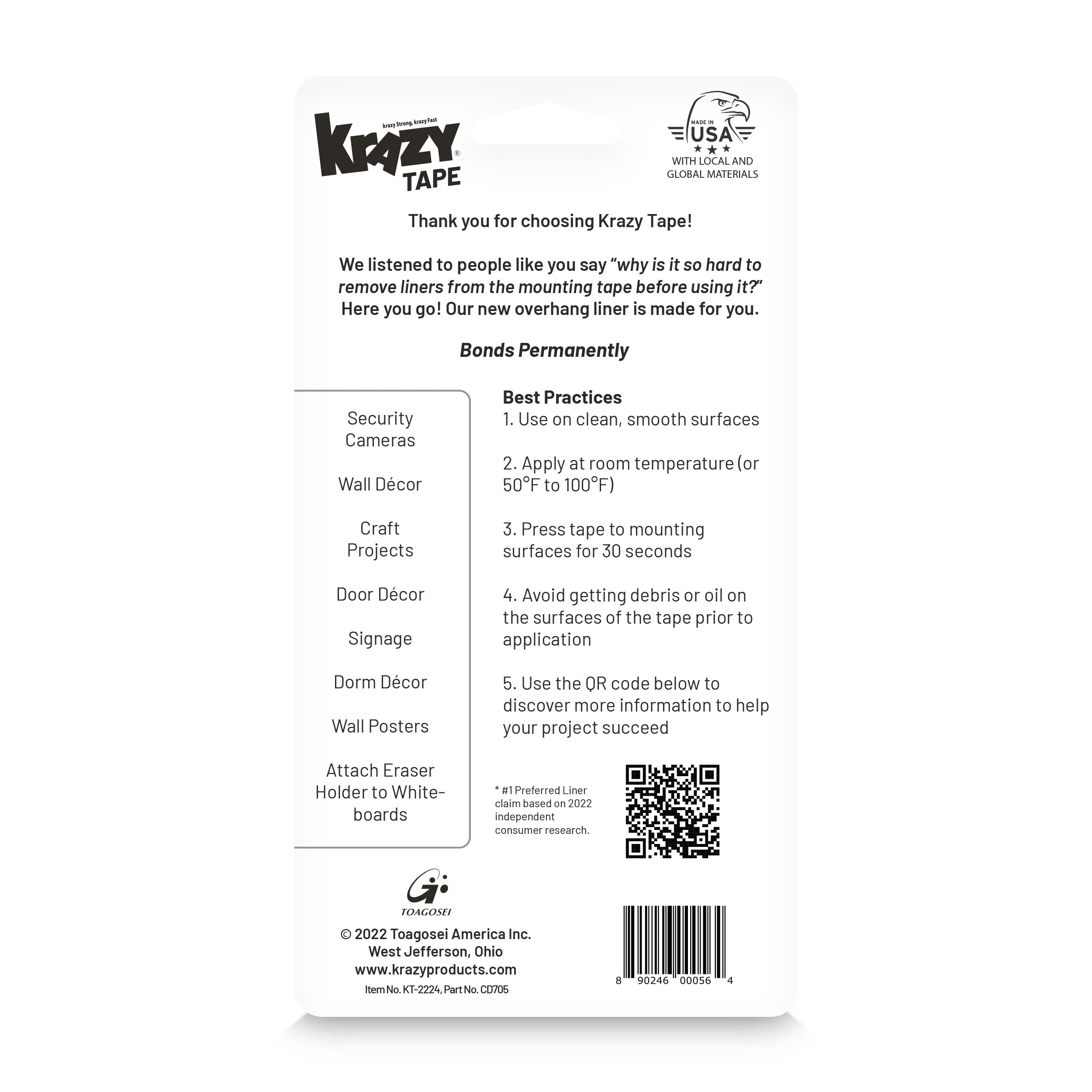 Krazy Tape Clear Double Sided Mounting Tape, 2 Sided Tape, 1" x 2" Clear Adhesive Strips (Pack of 24 Pre-Cut Pieces)
