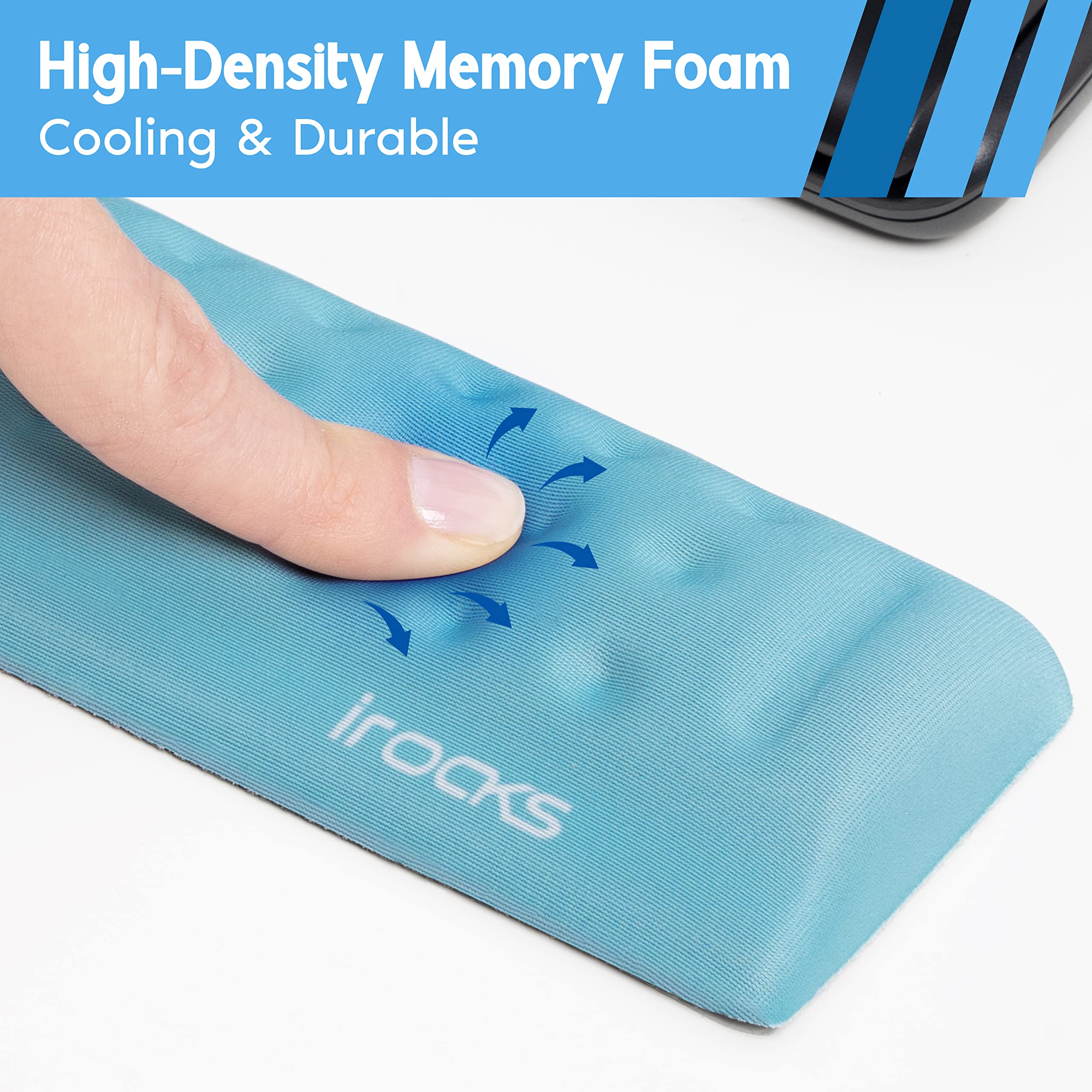i-Rocks IRC41 Ergonomic Keyboard Memory Foam Wrist Rest Pad with Anti-Slip Base; Provides Cushioned Support and Pain Relief for Office, Gaming, Computer, Laptop, and Typing. (Black)
