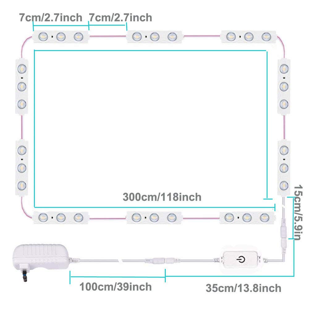 LPHUMEX Led Vanity Mirror Lights, Hollywood Style Vanity Make Up Light, 10ft Ultra Bright White LED, Dimmable Touch Control Lights Strip, for Makeup Vanity Table & Bathroom Mirror, Mirror Not Included