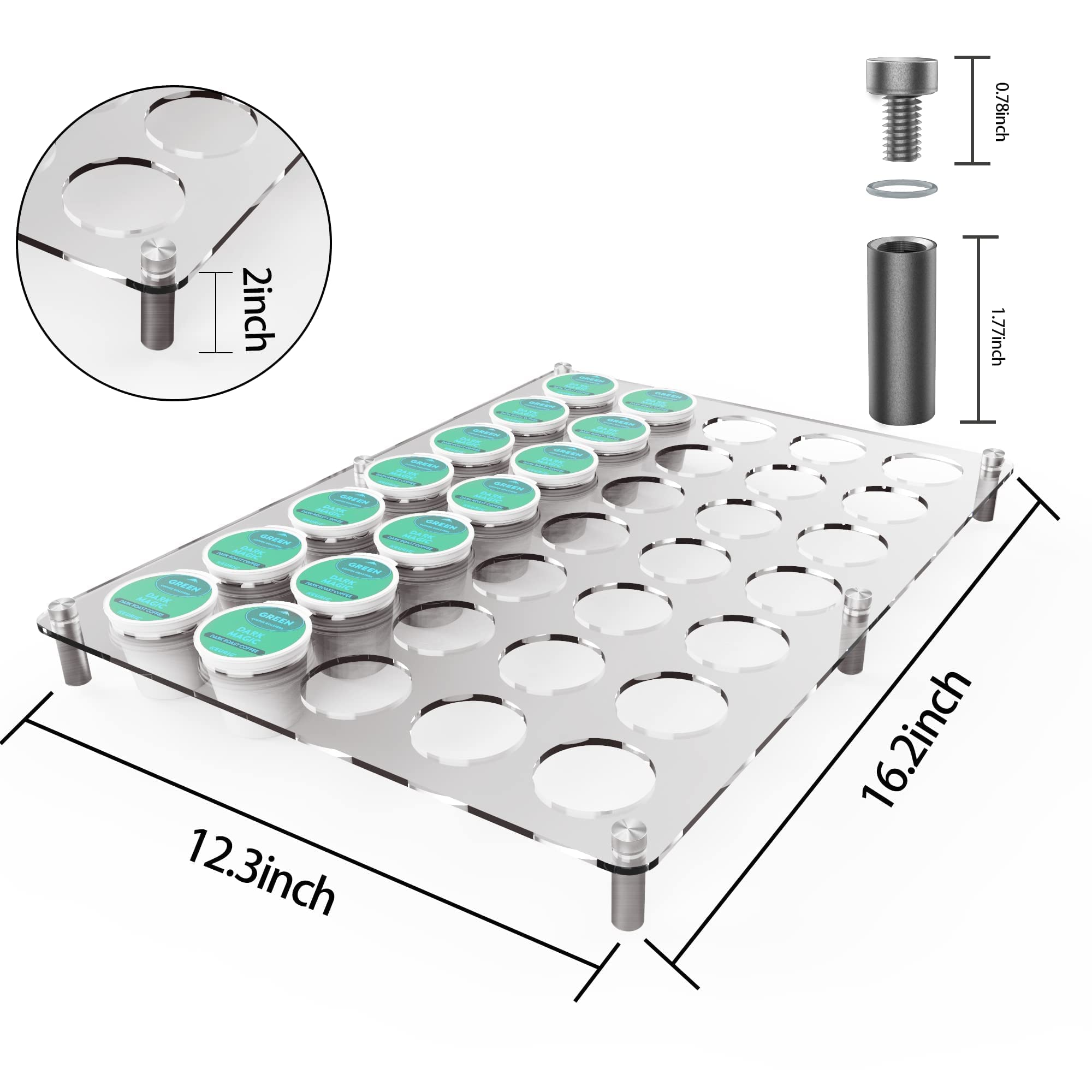 moonoom Coffee Pod Drawer Organizer,K cup Drawer Organizer, Acrylic Coffee Pod Holder,Coffee Pods Tray Drawer Insert for Office,Home or Kitchen (35 Holes)
