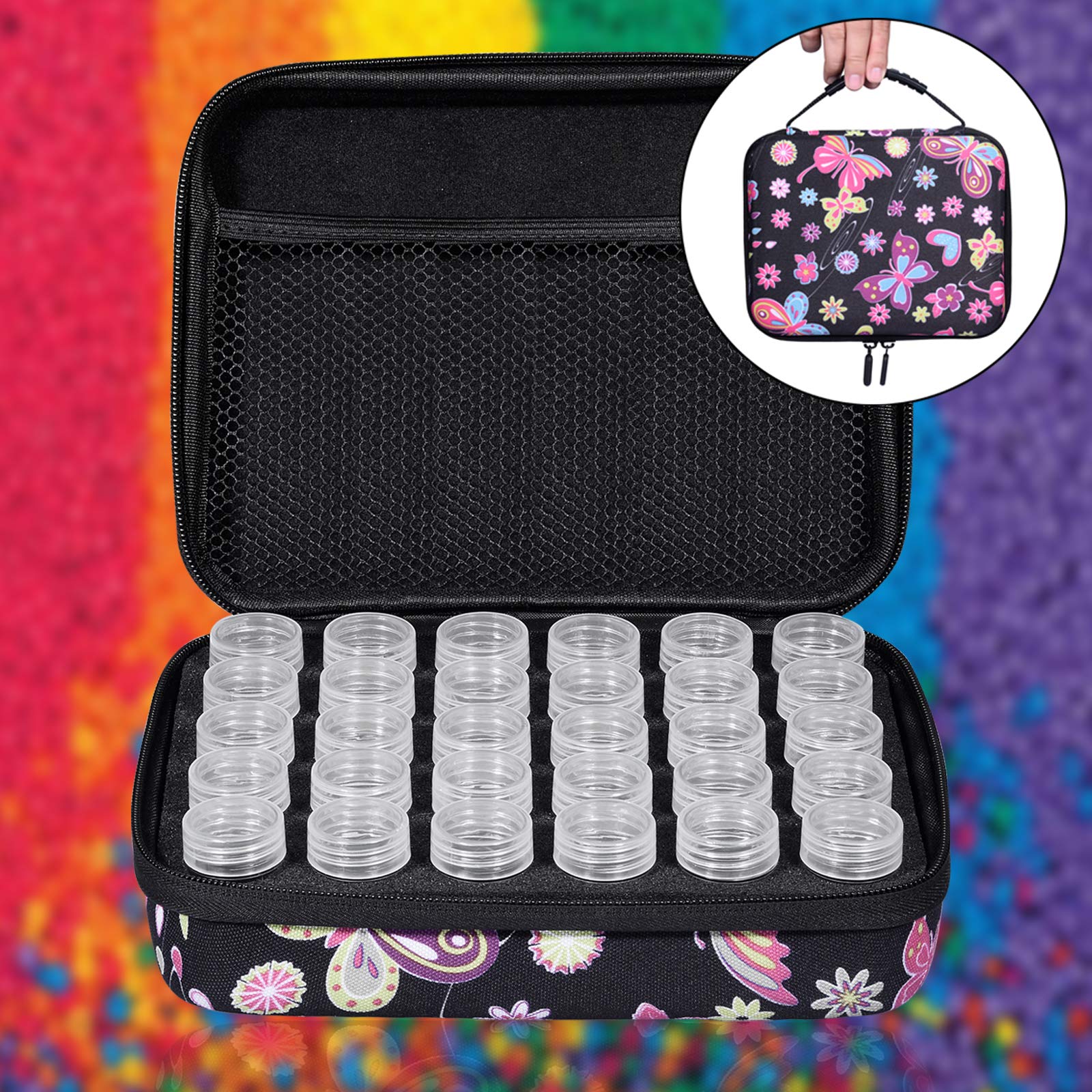 Benote Diamond Art Painting Storage Container, Bead Organizer with Diamond Tray Funnel Tweezers Lables, Embroidery Box 30 Grids and Large Bead Storage 50pcs Bags