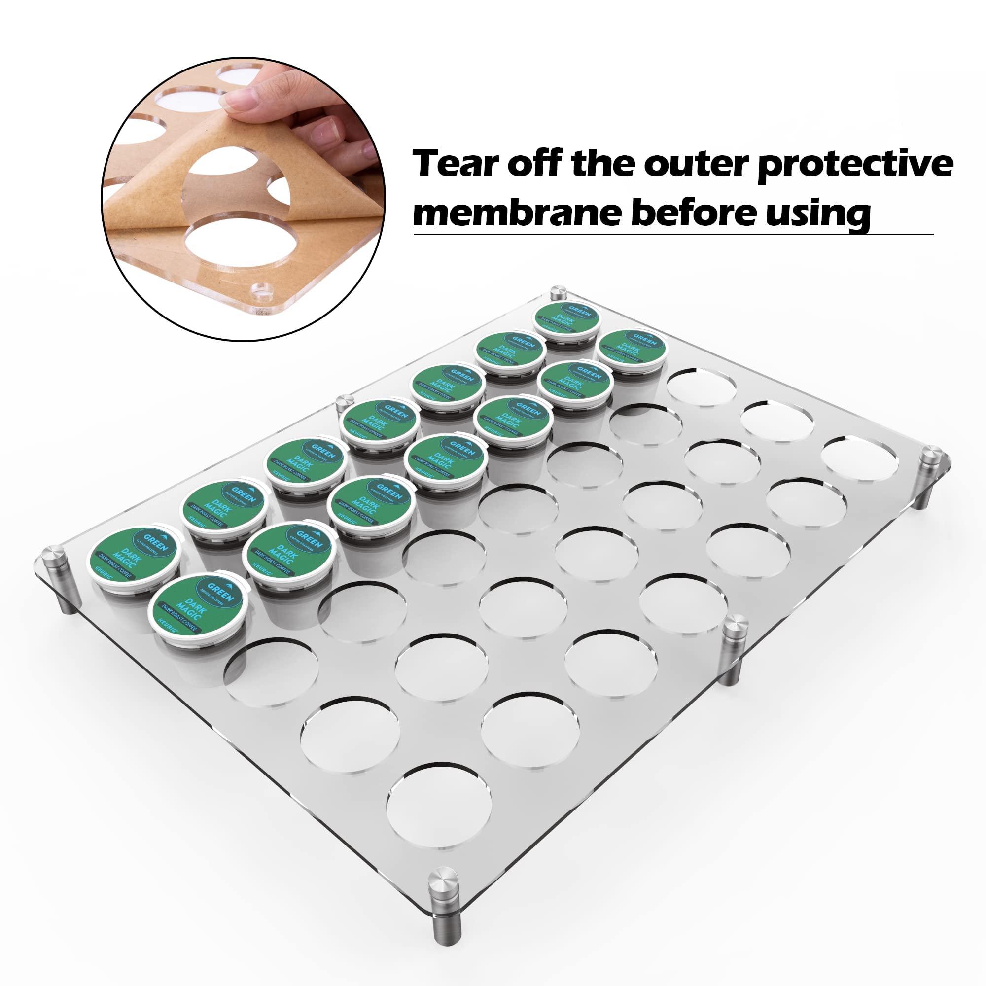 moonoom Coffee Pod Drawer Organizer,K cup Drawer Organizer, Acrylic Coffee Pod Holder,Coffee Pods Tray Drawer Insert for Office,Home or Kitchen (35 Holes)