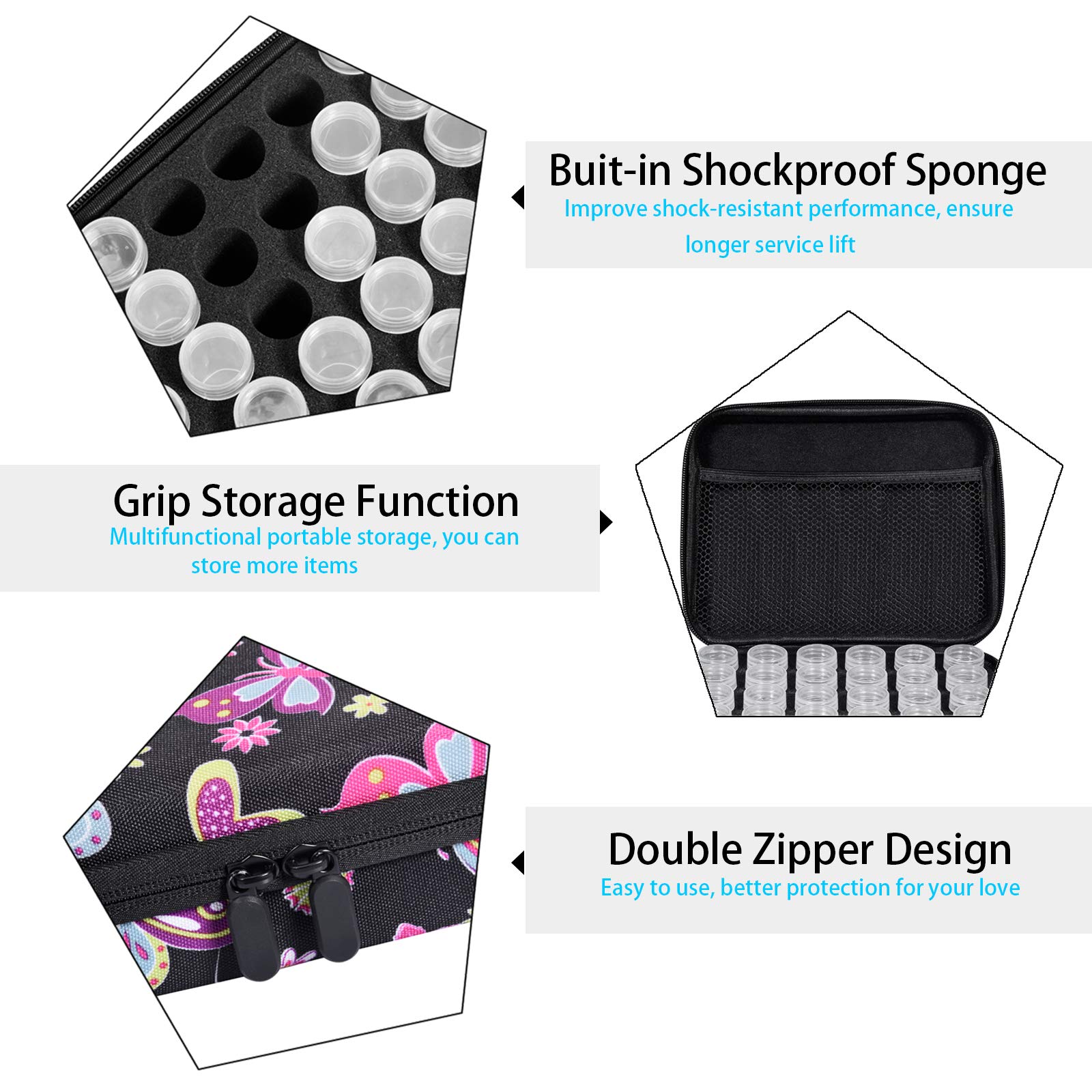 Benote Diamond Art Painting Storage Container, Bead Organizer with Diamond Tray Funnel Tweezers Lables, Embroidery Box 30 Grids and Large Bead Storage 50pcs Bags