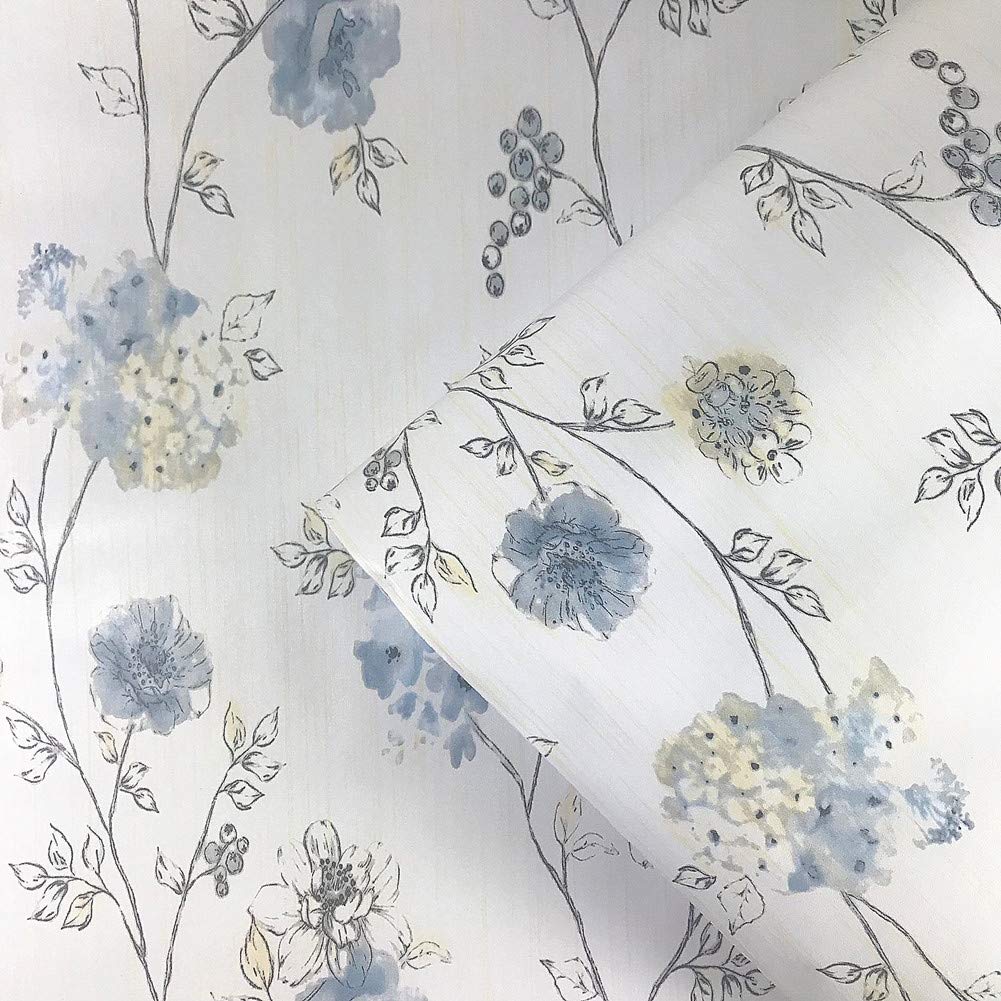 Taamall Simplemuji Ink Blue Flower Self Adhesive Wallpaper Drawer and Shelf Liner for Kitchen Cabinets Cover Furniture Door Decorative Stickers 17.7 Inch by 100 Inch