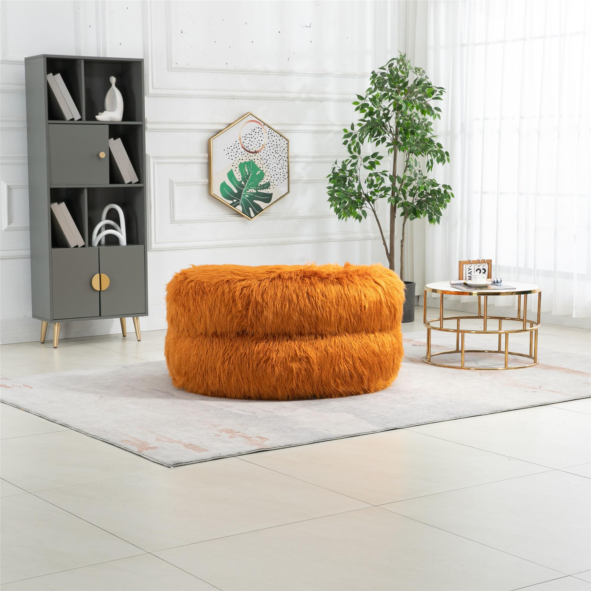 Plush Memory Foam Lounge Chair with Ottoman - Oversized Recliner High Back Lazy Sofa Chair with High Resilience Foam, Solid Wood Frame, Iron Legs - Comfortable Single Living Room Chair (Orange)