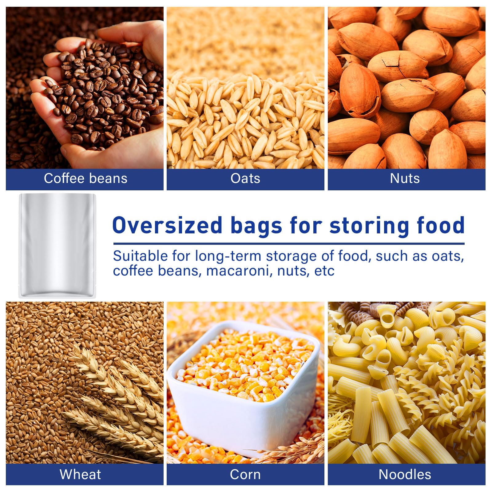 50 Pack 1 Gallon Mylar Bags for Food Storage with Oxygen Absorbers for Rice, Grains, Coffee Beans and Emergency Long Term Food Storage