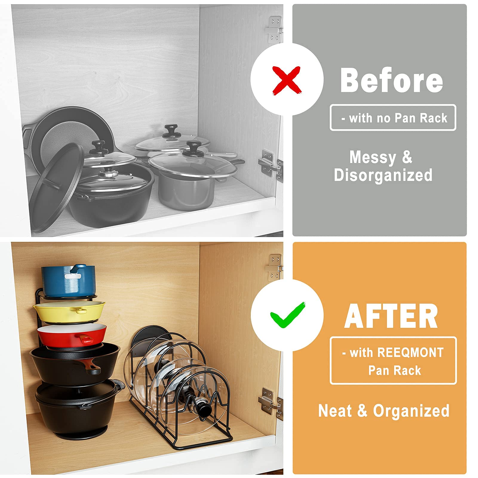 REEQMONT 2 Pack - Heavy Duty Pot Rack Organizer, 5 Tier Pan Rack Holder, Holds Cast Iron Skillets, Dutch Oven, Frying Pan, Griddles - No Assembly Required, 15.9'' H