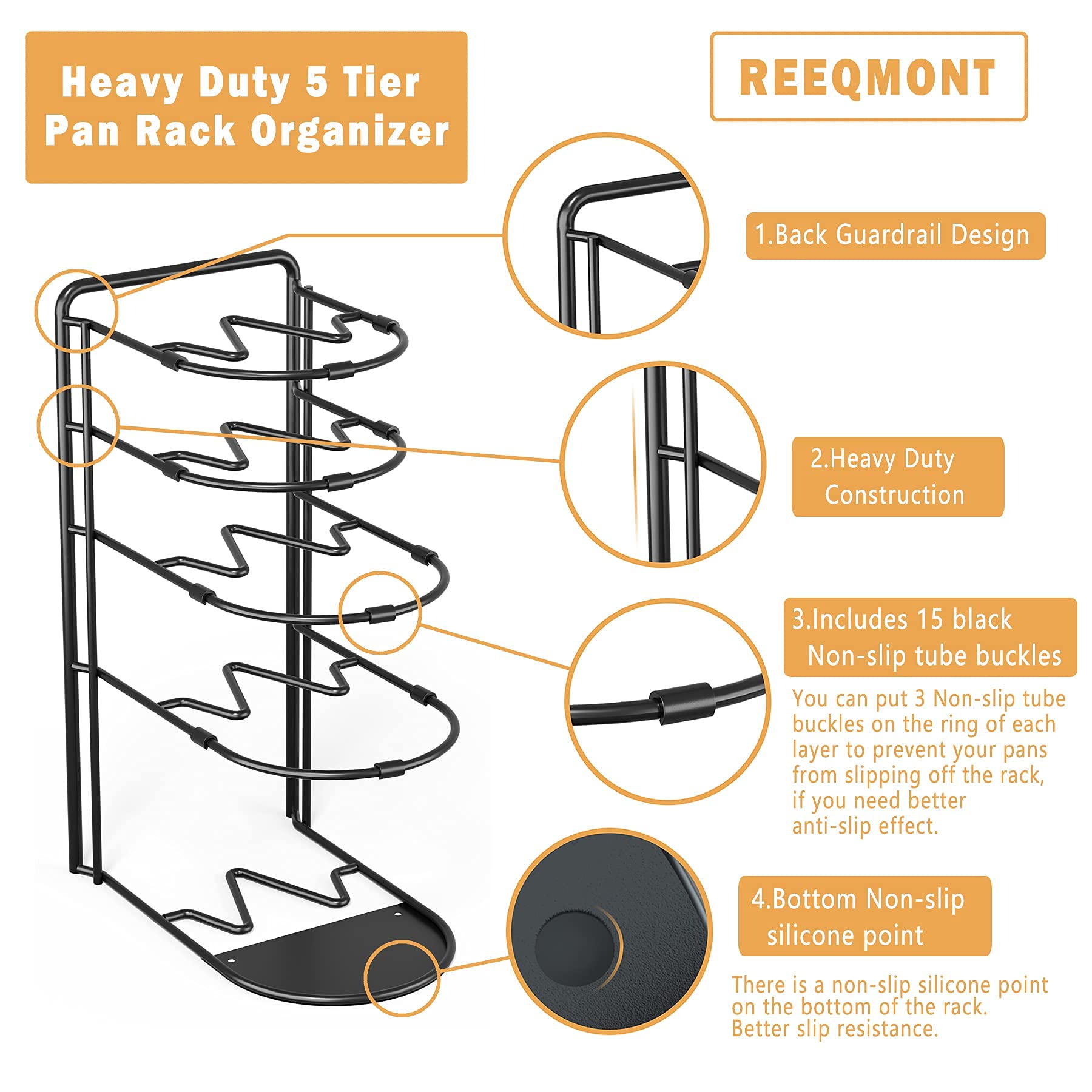 REEQMONT 2 Pack - Heavy Duty Pot Rack Organizer, 5 Tier Pan Rack Holder, Holds Cast Iron Skillets, Dutch Oven, Frying Pan, Griddles - No Assembly Required, 15.9'' H