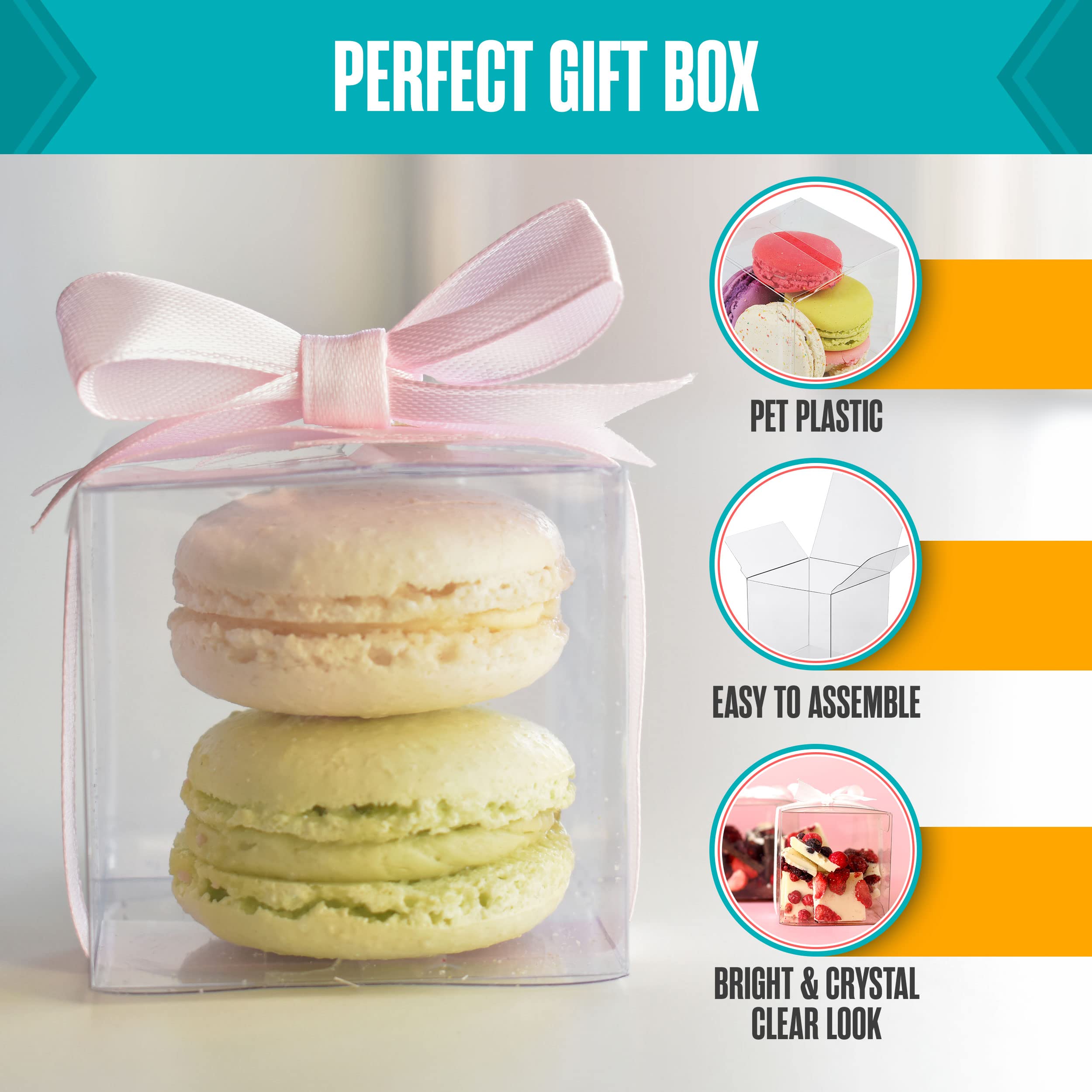 Gift Boxes, Clear Plastic Favor Box, 3x3x3 Inch, 50 Pack, Transparent, Small, Square, Storage Bins, Empty Boxed Containers, Wedding, Party, Birthday Present, Candy, Cookie, Cupcake, Jewelry