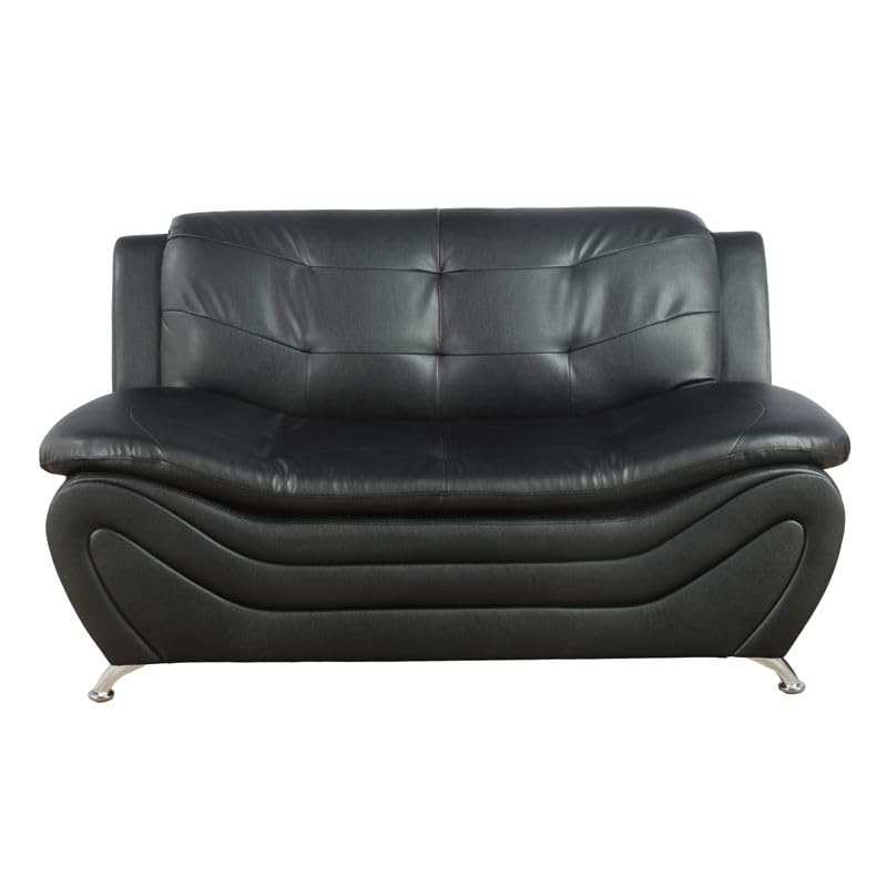EZLUX Modern 3-Piece Faux Leather Sofa Set Living Room Furniture, with Sturdy Leg Support, Including Three-Seater Couch, Loveseat and Single Chair, Black