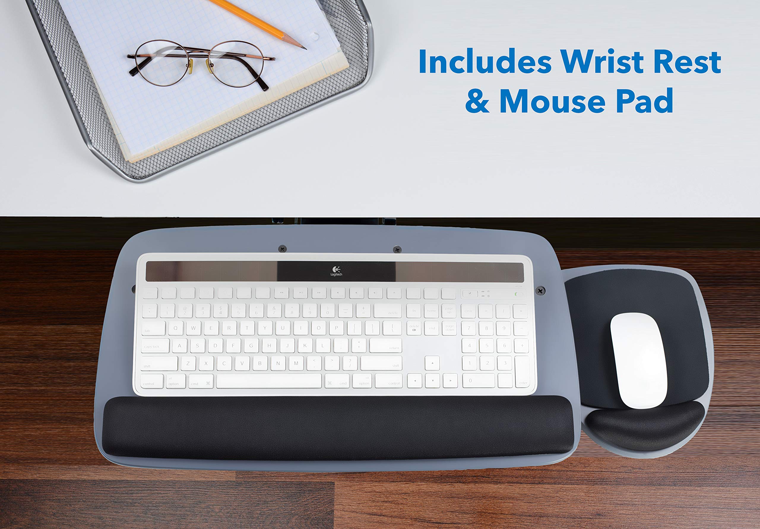 Mount-It! Under Desk Keyboard Tray, Adjustable Keyboard and Mouse Drawer Platform with Ergonomic Wrist Rest Pad, 17.25" Track (MI-7137)