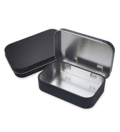 Small Metal Tin Box Lid - 2 Pcs Black Box with Hinged, Mini Small Empty Container, Portable Case for Soap, Mint, Cookie