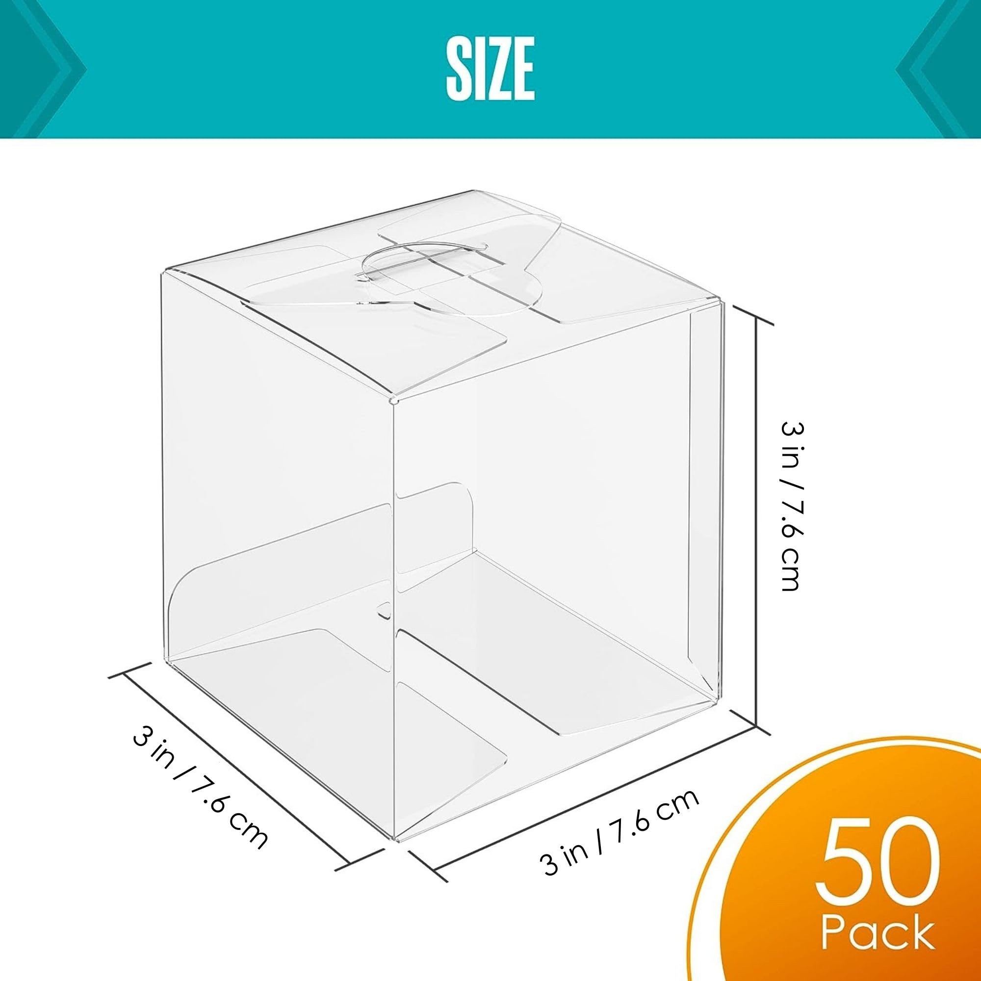 Gift Boxes, Clear Plastic Favor Box, 3x3x3 Inch, 50 Pack, Transparent, Small, Square, Storage Bins, Empty Boxed Containers, Wedding, Party, Birthday Present, Candy, Cookie, Cupcake, Jewelry