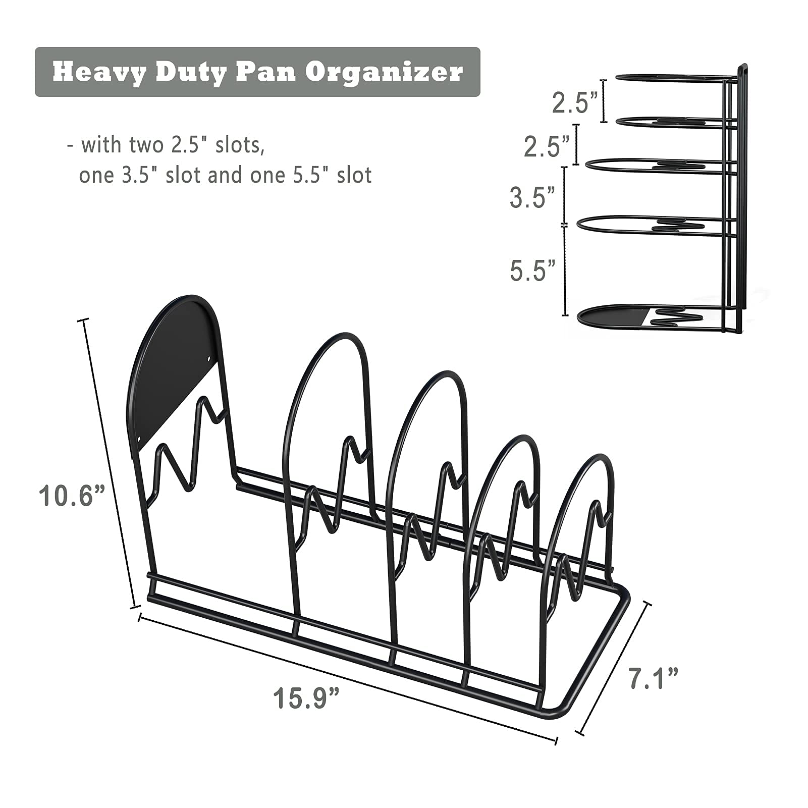 REEQMONT 2 Pack - Heavy Duty Pot Rack Organizer, 5 Tier Pan Rack Holder, Holds Cast Iron Skillets, Dutch Oven, Frying Pan, Griddles - No Assembly Required, 15.9'' H