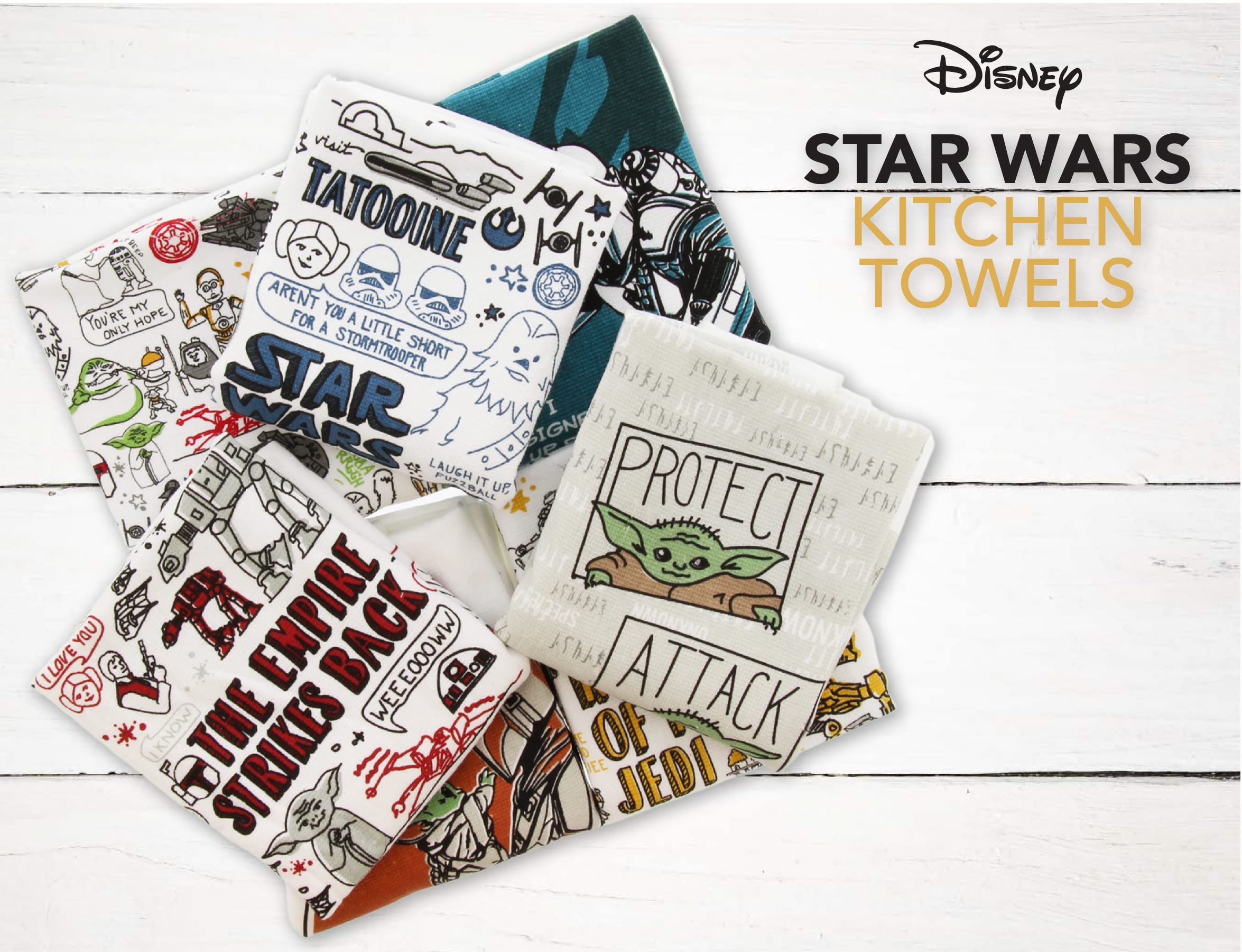 Disney Star Wars The Mandalorian 100% Cotton Kitchen Towels – Set of 2 Towels – Perfect for Drying Dishes and Hands – Machine Washable Kitchen Towel Set – 16" x 26" – Wherever He Goes, I Go