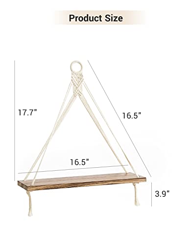 Mkono Macrame Hanging Shelves Boho Wall Decor Set of 2 Rustic Wood Floating Storage Shelf for Bedroom Bathroom Living Room Nursery Dorm Room, Display Shelving for Hanging Plants Photos
