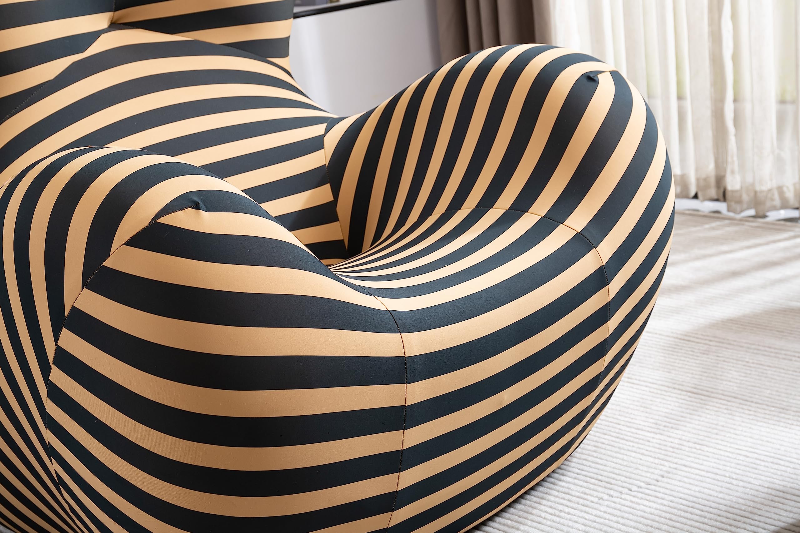 HomSof Barrel Accent Chair Sofa with Spherical Ottoman, Mordern Comfy Stripe Chair for Living Room,Black & Yellow,Large