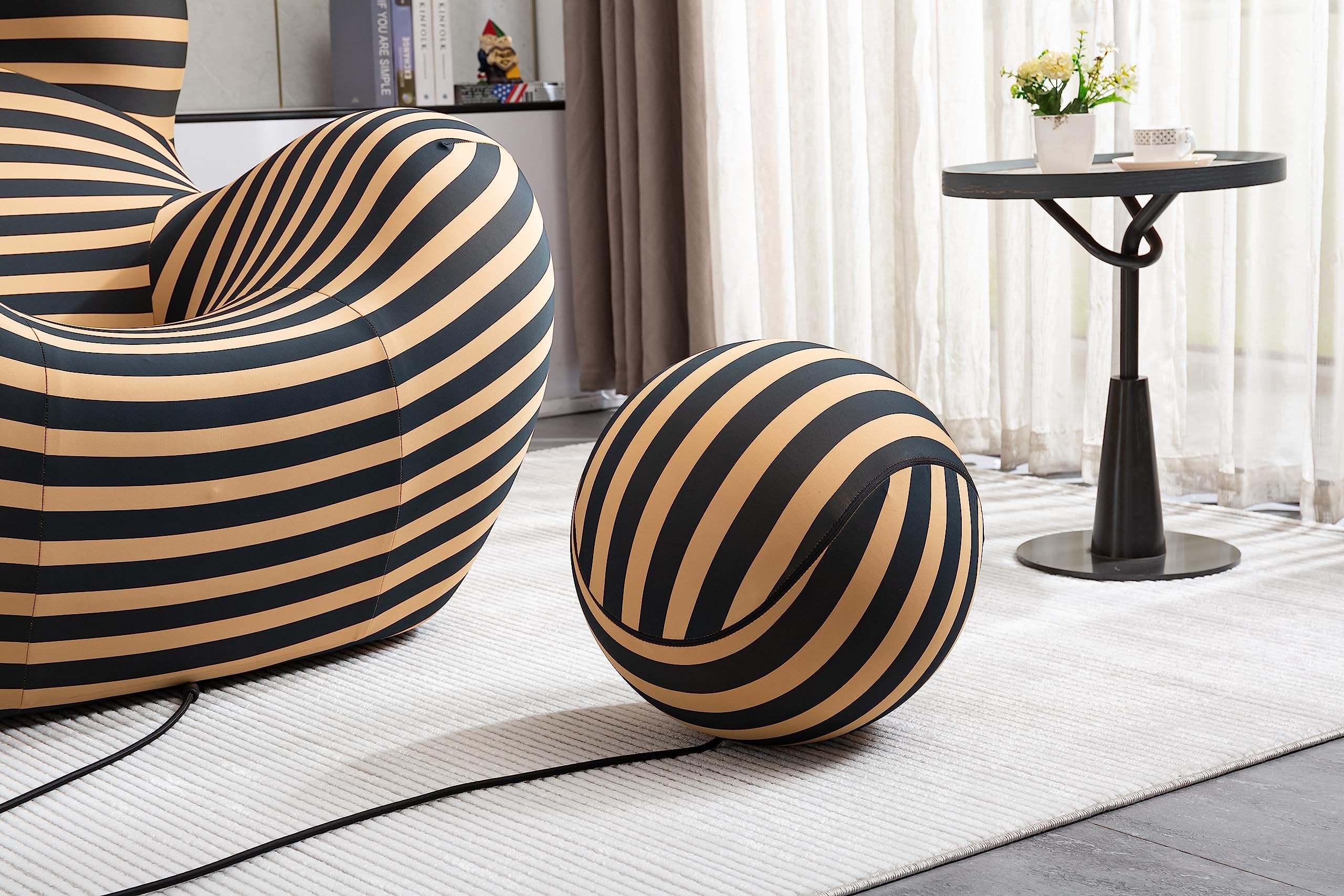 HomSof Barrel Accent Chair Sofa with Spherical Ottoman, Mordern Comfy Stripe Chair for Living Room,Black & Yellow,Large