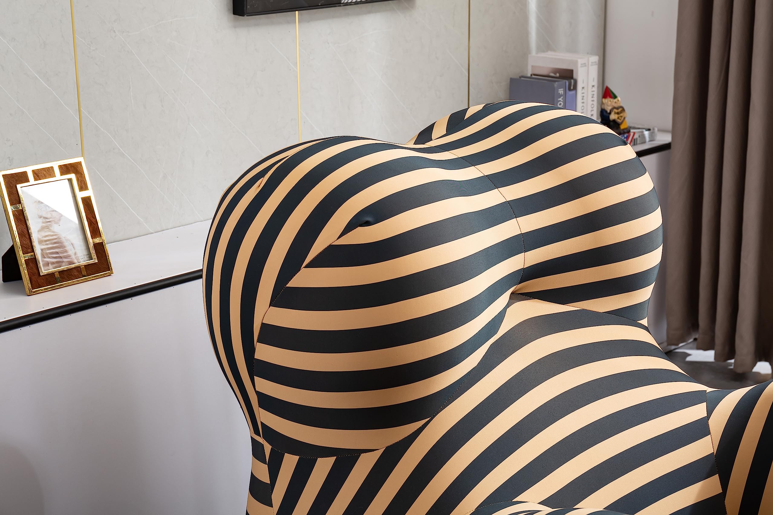 HomSof Barrel Accent Chair Sofa with Spherical Ottoman, Mordern Comfy Stripe Chair for Living Room,Black & Yellow,Large