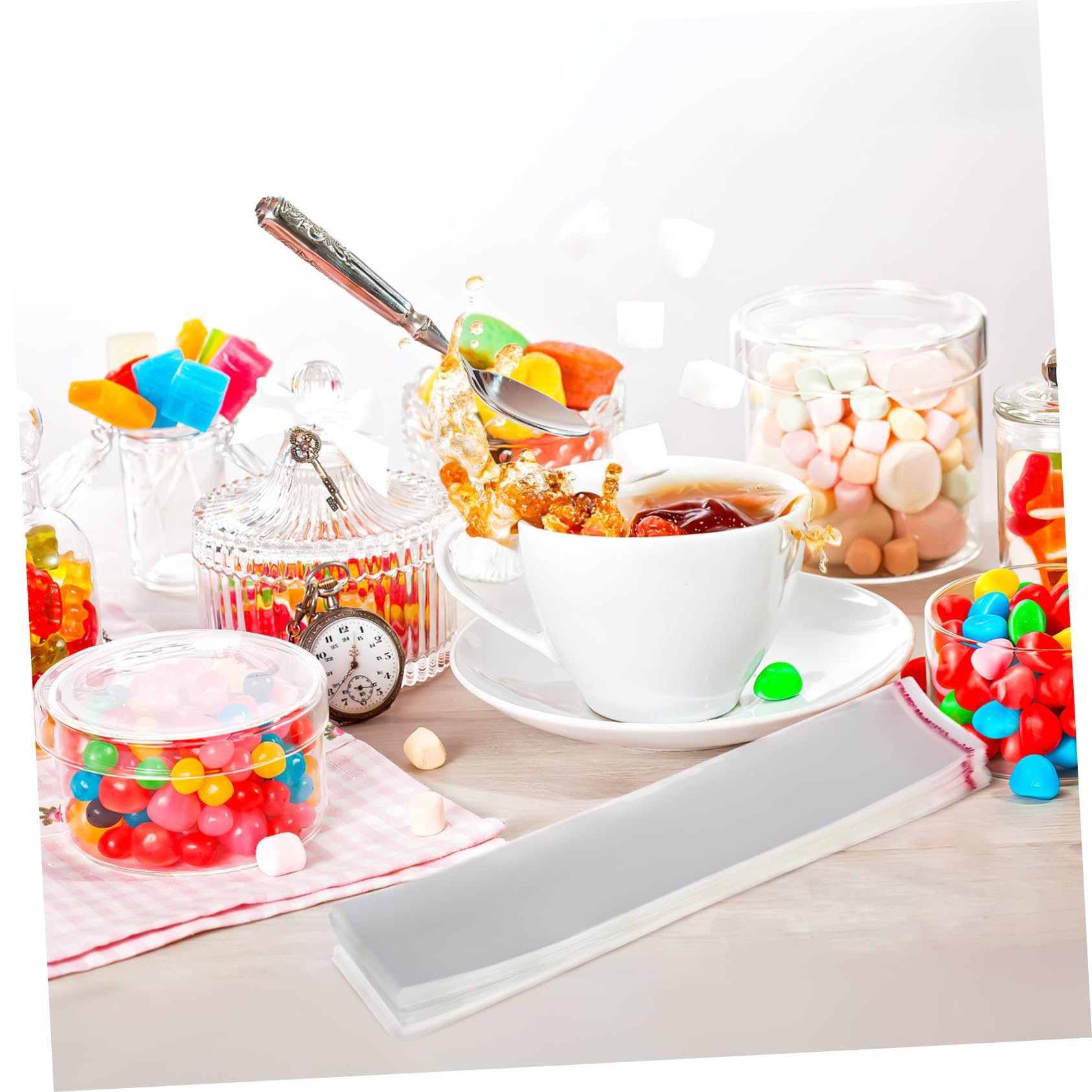 VORCOOL 200pcs Clear Long Cello Bags Self Sealing Thick OPP Adhesive Bags for Bakery Cookies Christmas Halloween Party Decorative Gift(5x27cm)