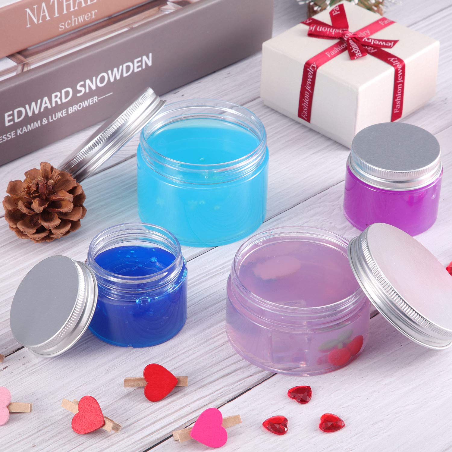SATINIOR 12 Pack Clear Plastic Storage Favor Jars Wide-Mouth Plastic Containers with Lids for Beauty Products (4 Ounce)