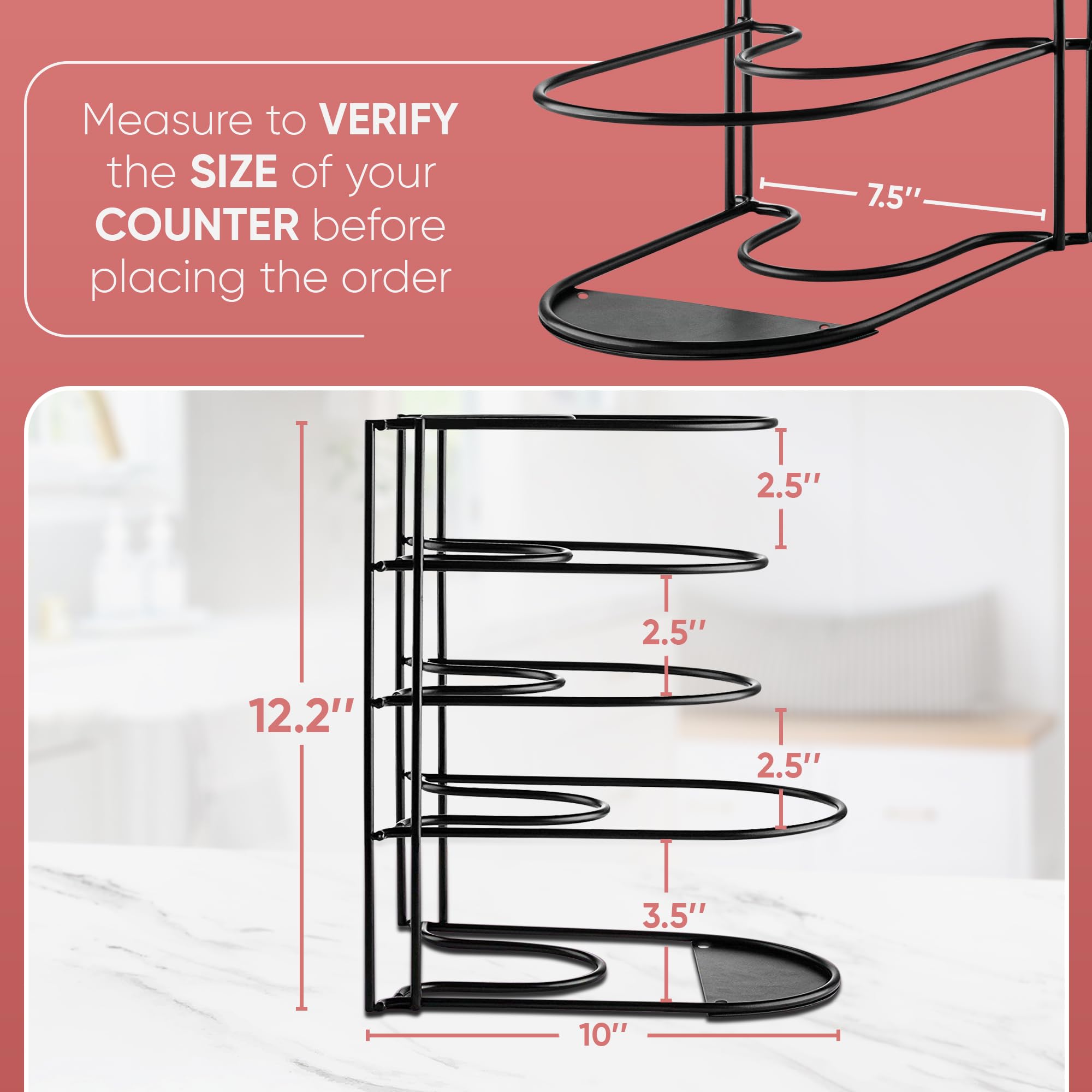 Extreme Matters Heavy Duty Pot and Pan Organizer Holder - Holds Cast Iron Skillets, Pots, Frying Pan, Lids - Durable Steel Construction Griddles and Shallow Pots - Space Saving Kitchen Storage - Black